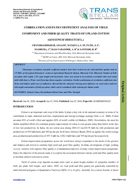 Correlation And Path Coefficient Analysis Of Yield Component And Fiber