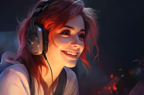 Premium Photo Gamer Girl Wearing Headphones Smiling