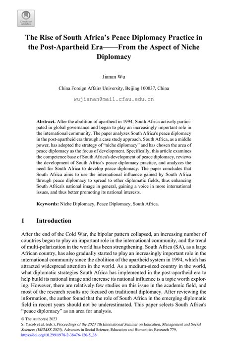 Pdf The Rise Of South Africas Peace Diplomacy Practice In The Post