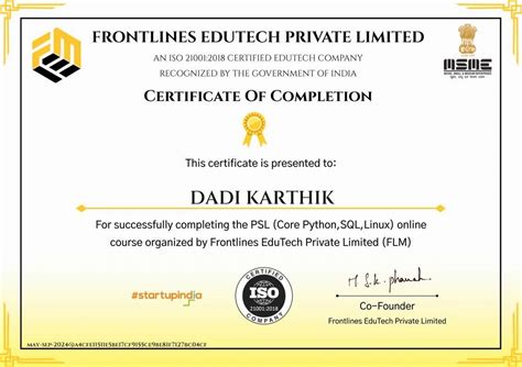 Core Python Sqllinux Corse Completion Certificate By Flm Frontlines