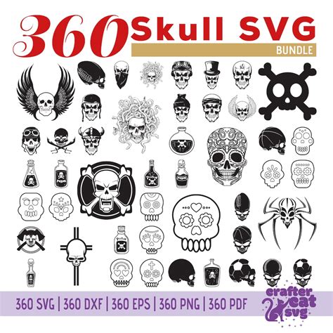 360 Skull Svg Bundle Skeleton Svg Skull Svg Dxf Eps Png Pdf Skull Cut File Cricut Silhouette