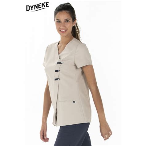 Chaqueta Laboral De Mujer Beige Microfibra Con Presillas Marino Dyneke
