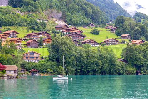 The Swiss Village Of Iseltwald On The Famous Lake Brienz Stock Image