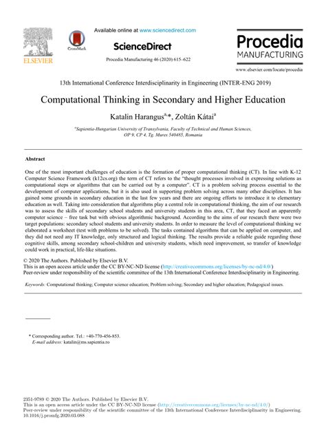 Pdf Computational Thinking In Secondary And Higher Education