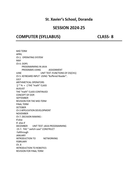 Syllabus Computer Class 8 2024 25 Pdf
