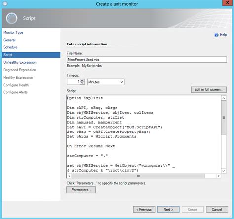 Shep S IT Solutions SCOM Unit Monitor Based On Memory Percentage