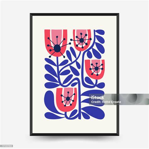 추상 꽃 포스터 템플릿입니다 모던한 트렌디한 마티스 미니멀 스타일 핑크와 블루 색상 벽지 벽 장식 인쇄 엽서 표지 템플릿 배너를