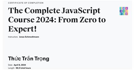 I Just Got The Javascript Certificate Of Completion On Udemy Thuc Tran