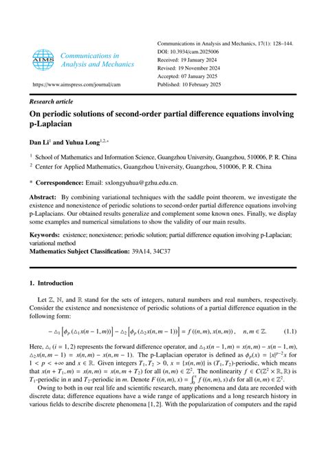 Pdf On Periodic Solutions Of Second Order Partial Difference Equations Involving P Laplacian