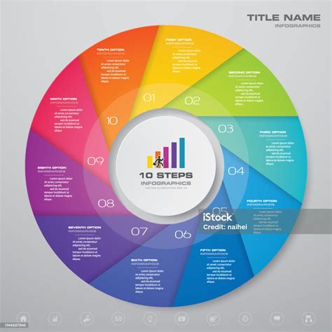 10 단계는 데이터 프리 젠 테이 션을 위한 차트 인포 그래픽 요소를 순환 0명에 대한 스톡 벡터 아트 및 기타 이미지 0명