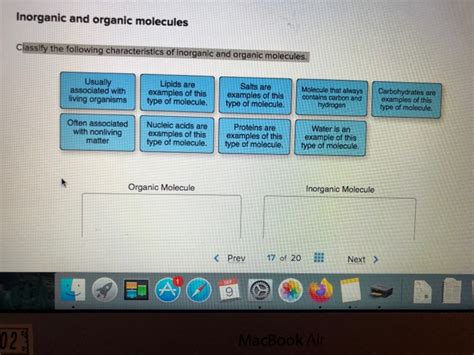 Solved Inorganic And Organic Molecules Classify The Chegg Com