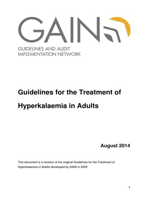 Guidelines For The Treatment Of Hyperkalaemia In Adults August 2014 Pdf Medical Specialties