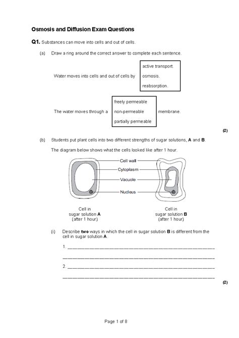 Osmosis And Diffusion Exam Qs Osmosis And Diffusion Exam Questions Q1