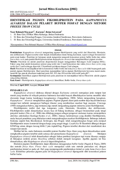 Pdf Identifikasi Pigmen Fikobiliprotein Pada Kappaphycus Alvarezii