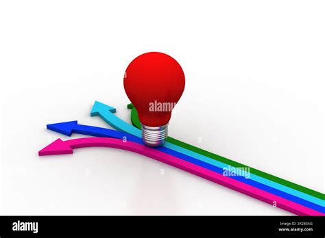 Red Light Bulb In Different Color Arrows Stock Photo Alamy
