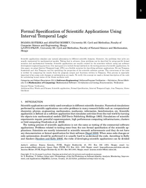 Pdf Formal Specification Of Scientific Applications Using Interval Temporal Logic