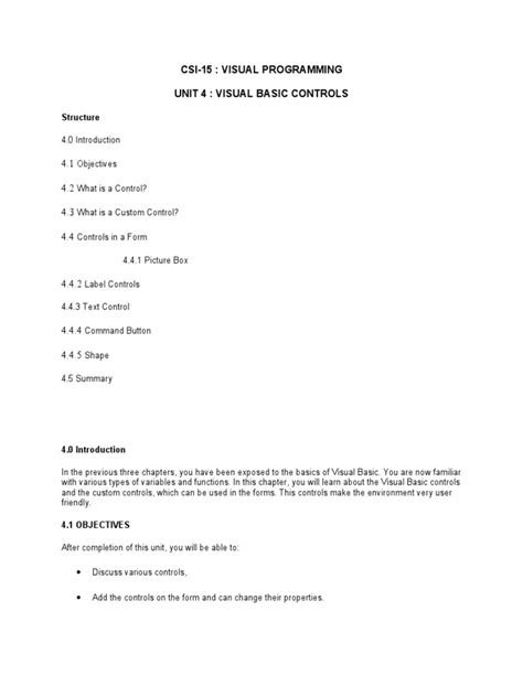 Csi Unit 4 Visual Basic Controls Pdf Computer Programming Button