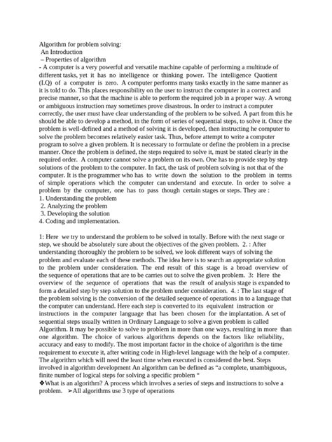 Introduction To Problem Solving Algorithms Pdf Algorithms