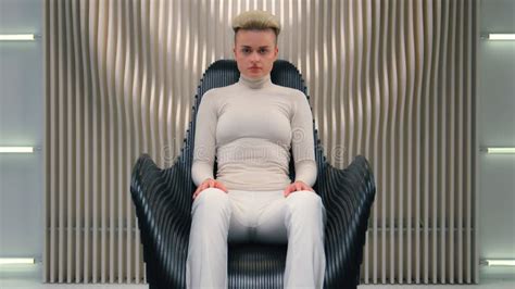 Serious Caucasian Futuristic Woman Gamer Hipster Female Girl Confident