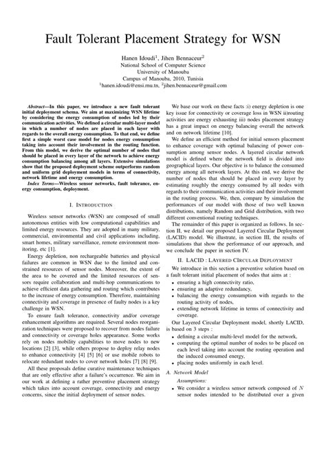 Pdf Fault Tolerant Placement Strategy For Wsn