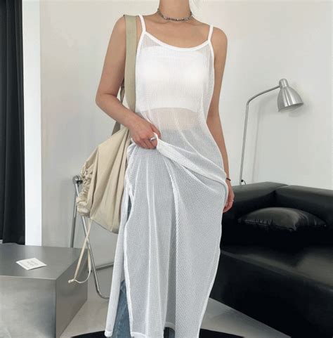 스위 네트 그물 시스루 나시 롱 원피스 [2color] 에이블리