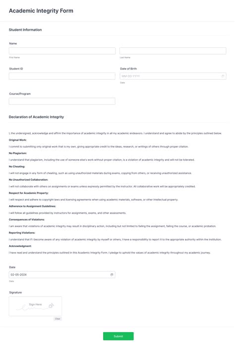 Academic Integrity Form Template Jotform