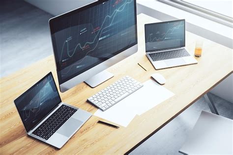 Premium Photo Modern Computer Screen With Creative Statistics Data Hologram Stats And