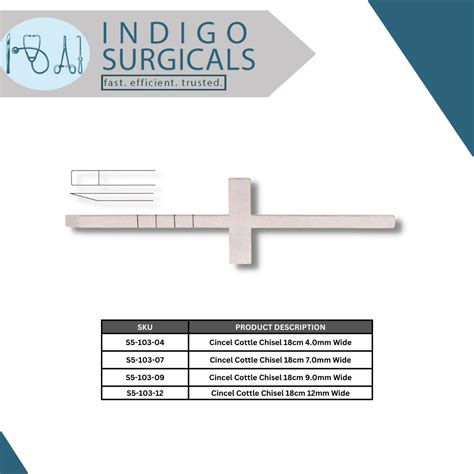 Cincel Cottle Chisel 18cm Cross Bar Graduated Indigo Surgicals