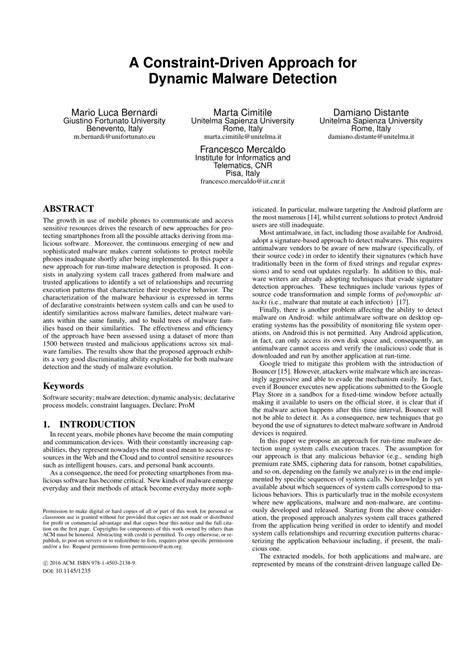 Pdf A Constraint Driven Approach For Dynamic Malware Detection