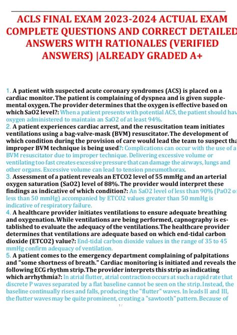 Acls Final Exam Actual Exam Complete Questions And Correct Detailed Answers With Rationales