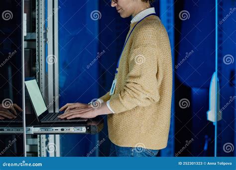 Woman Loading Data On Laptop Stock Image Image Of Engineer Girl