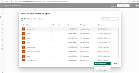 Power Bi How To Create A Report Using Excel Data In Workspace