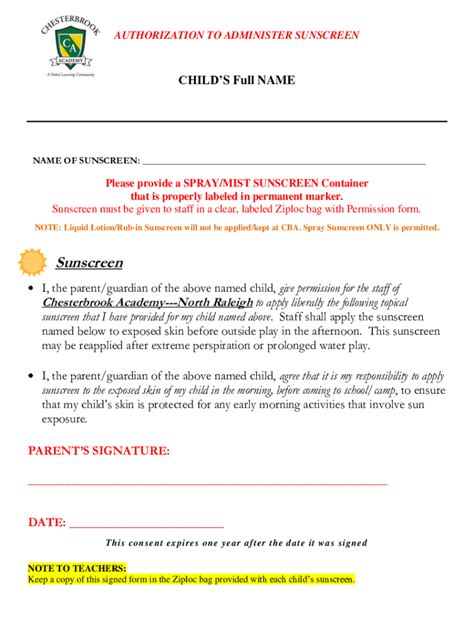 Fillable Online Sunscreen Bug Spray Authorization Form Fax Email Print Pdffiller