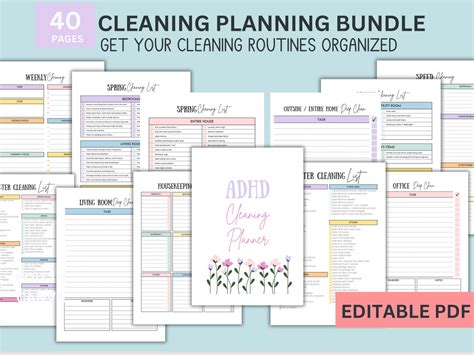 Adhd Planner Printable Cleaning Planner Editable Adhd Cleaning Planner Bundle Printable Weekly