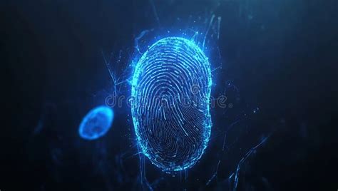 A Digital Representation Of A Fingerprint Glows In Bright Blue Against A Dark Stock Illustration