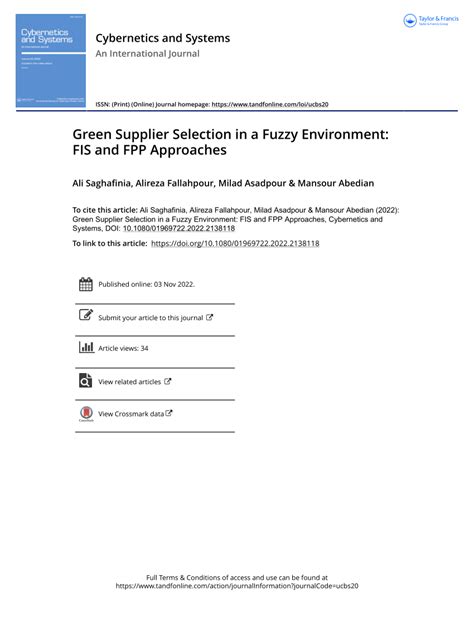 Pdf Green Supplier Selection In A Fuzzy Environment Fis And Fpp Approaches