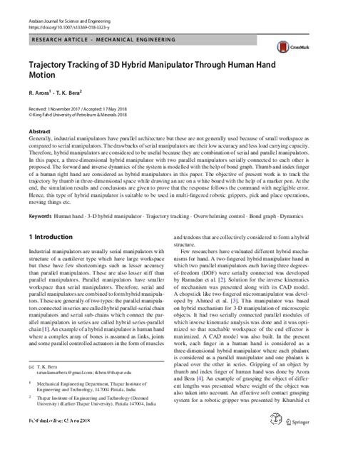 Pdf Trajectory Tracking Of 3d Hybrid Manipulator Through Human Hand Motion