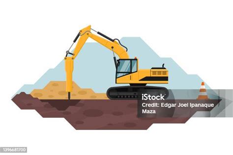 크롤러 해머 굴삭기 건설 및 광산 산업에 사용되는 중장비 플랫 디자인에 대한 스톡 벡터 아트 및 기타 이미지 플랫 디자인 흙 파는 기계 건강관리와 의술 Istock
