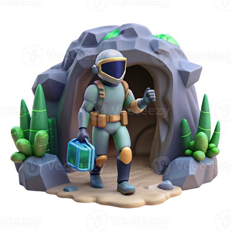 Astronaut Exploring Cave A Dynamic Depiction Of An Astronaut Exploring A Cave Capturing The