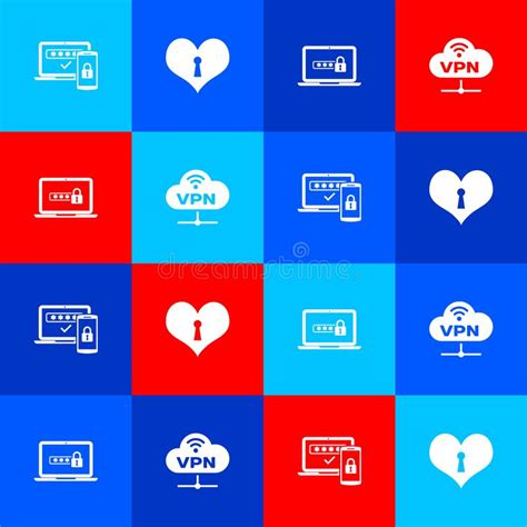 Set Two Steps Authentication Heart With Keyhole Laptop Password And Vpn Network Cloud