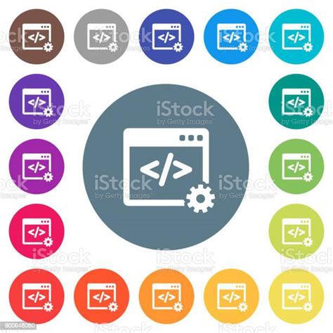 Web 開發圓形彩色背景的平面白色圖示向量圖形及更多javascript圖片 Javascript Php 程式語言 互聯網