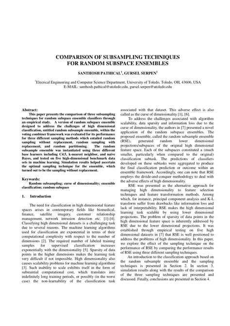 Pdf Comparison Of Subsampling Techniques For Random Subspace Ensembles