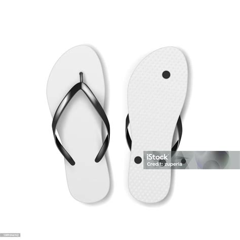 플립 플롭 화이트 절연 전면 및 후면 보기 쌍 현실적인 3d 템플릿 여름 해변 슬리퍼 샌들에 대한 스톡 벡터 아트 및 기타