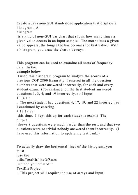 Create A Java Non Gui Stand Alone Application That Displays A Histog Pdf