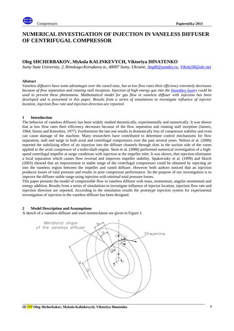 Pdf Investigation Of Gas Flow With Injection In Vaneless Diffuser Of Centrifugal Compressor