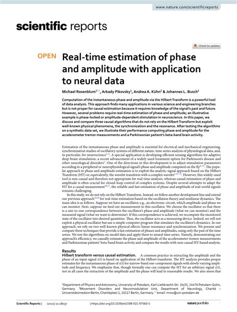 Pdf Real Time Estimation Of Phase And Amplitude With Application To Neural Data