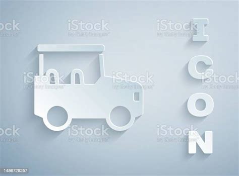 종이 컷 사파리 자동차 아이콘은 회색 배경에 분리되어 있습니다 종이 아트 스타일 벡터 3차원 형태에 대한 스톡 벡터 아트 및