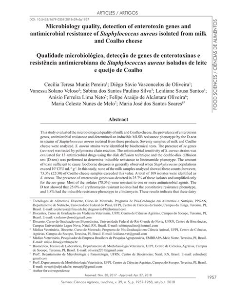 Pdf Microbiology Quality Detection Of Enterotoxin Genes And Antimicrobial Resistance Of