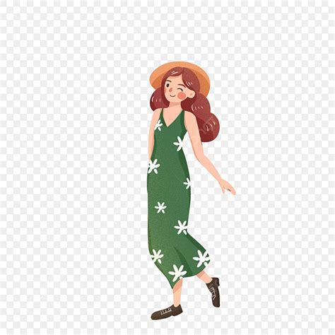 Green Skirt Red Hat Casual Girl Anime Characters กระโปรงสีเขียว หมวก