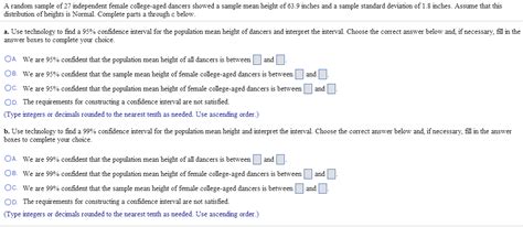 Solved A Random Sample Of 27 Independent Female College Aged Chegg Com